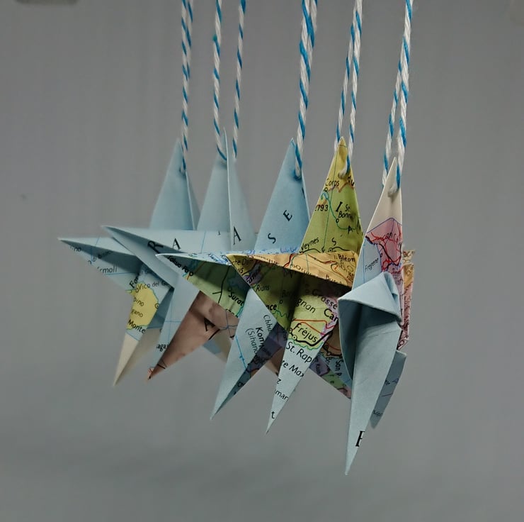 Origami Atlas Stars - 5 x 6 cm hanging upcycled... - Folksy