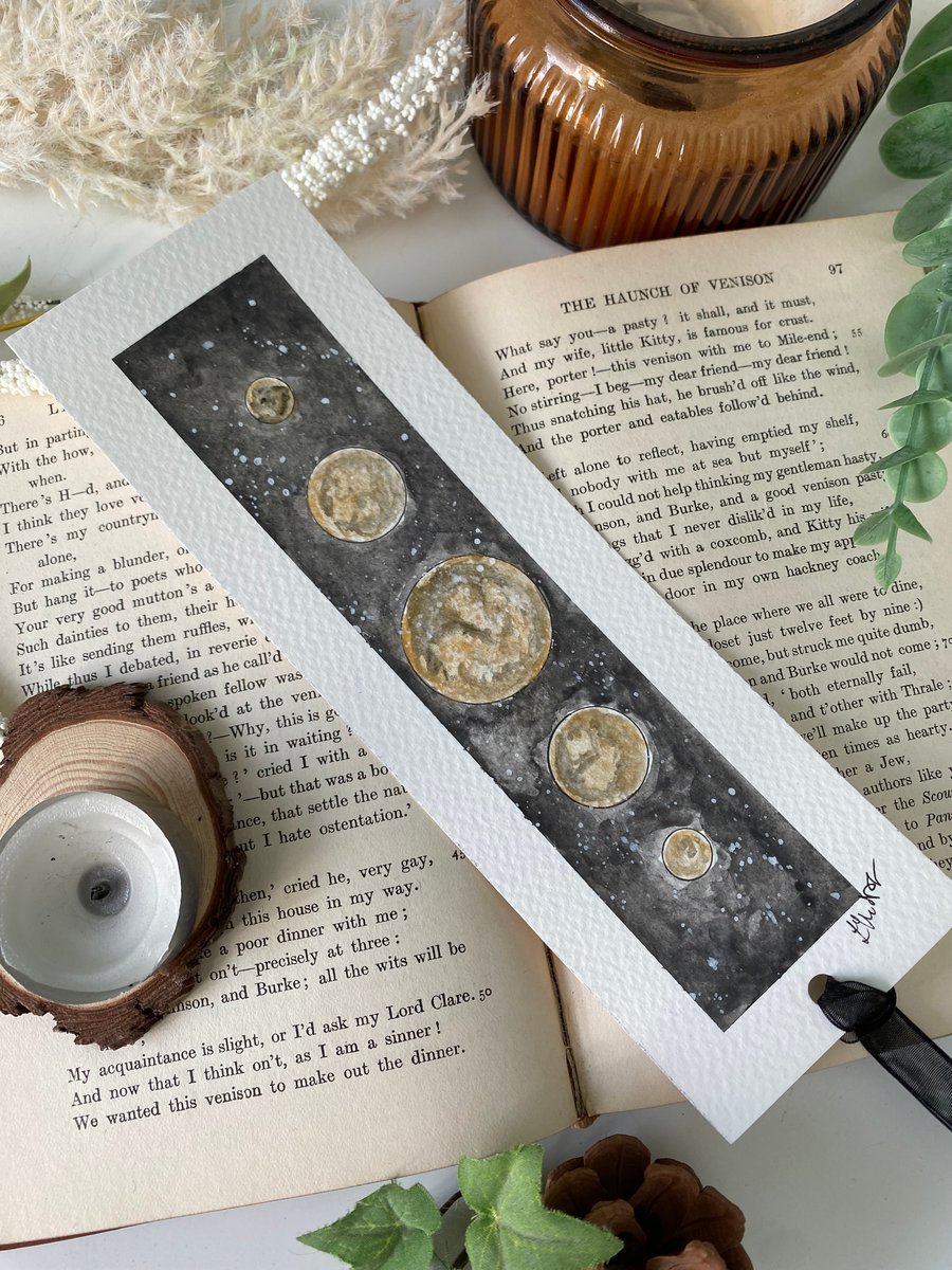 Hand painted moon phase bookmark - Folksy