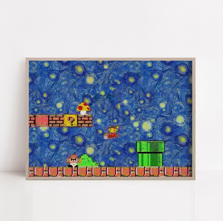 Super Mario Van Gogh Starry Night style art print - Folksy