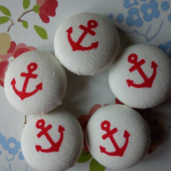 Red Anchor Nautical fabric covered buttons - Folksy