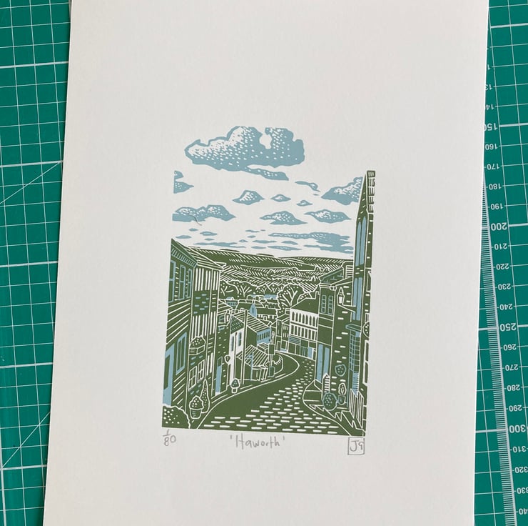 Haworth A4 2-colour linocut screen-print - Folksy