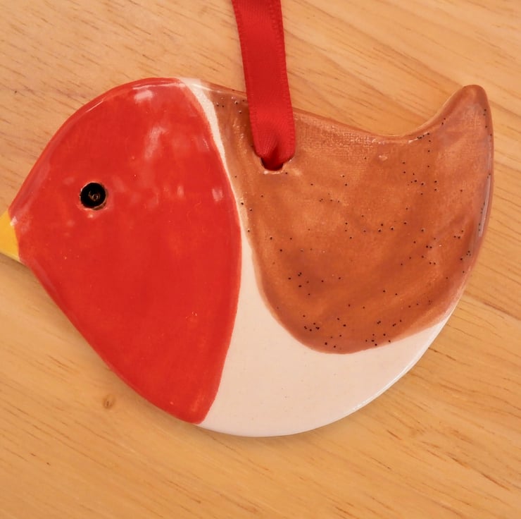 Robin hanging ornament, Ceramic bird Christmas ... - Folksy