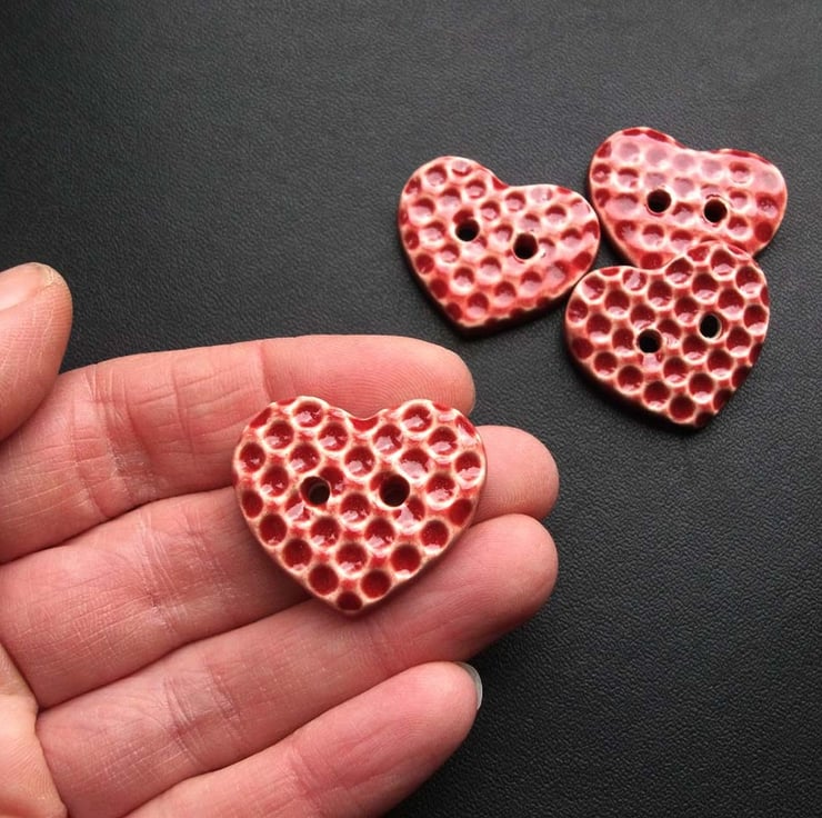 set of four large ceramic red heart buttons - Folksy