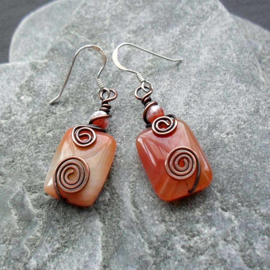 Copper Wire Wrapped Agate Drop Earrings Sterlin... - Folksy