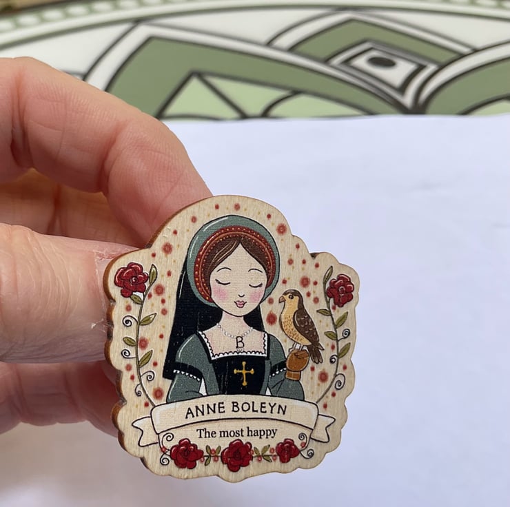 Anne Boleyn Wooden Pin Badge – Tudor Queen Illu... - Folksy
