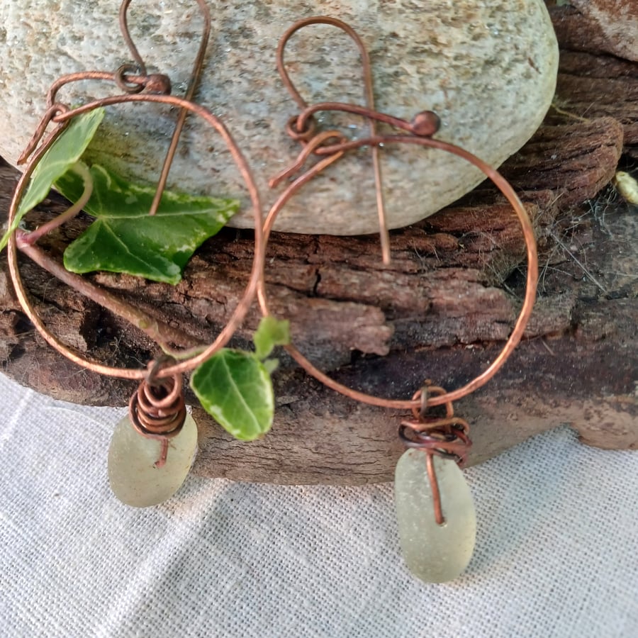 Sea Glass hoop earrings - Folksy