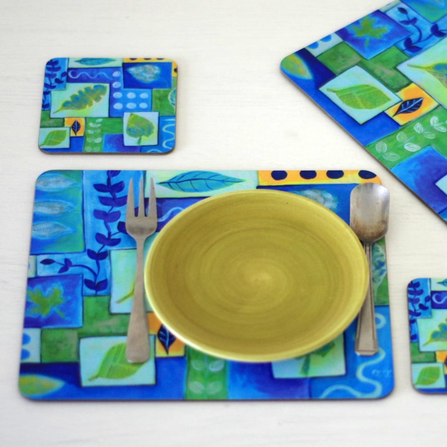 Set of 2 Green and Blue Placemats and Coasters ... - Folksy