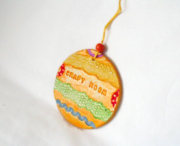 clay craft room sign in orange for hanging from... - Folksy