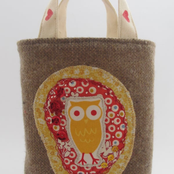 Pretty Handmade Owl Gift Bag. Rustic Tweed Text... - Folksy