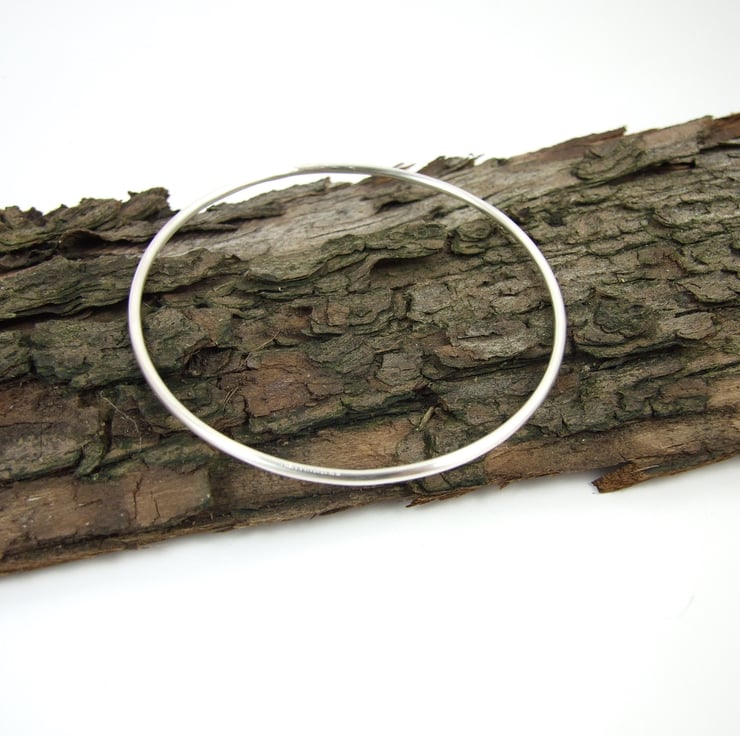 Sterling Silver Simple Hammered Bangle - Folksy