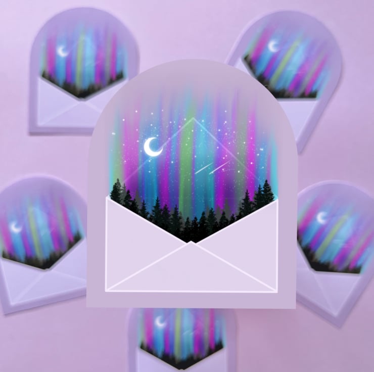 Northern Lights Envelope Die Cut Sticker - Folksy