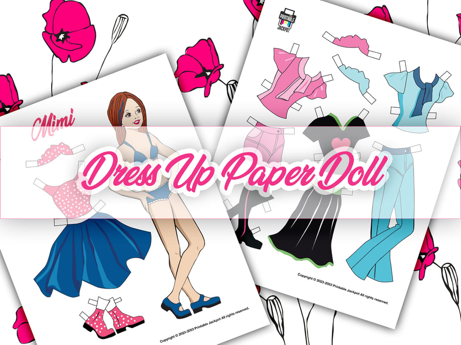 Printable Paper Doll Mimi with Clothes and Acce... - Folksy