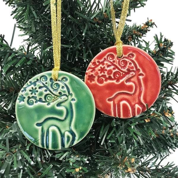 Set of two ceramic stag decorations pottery sta... - Folksy