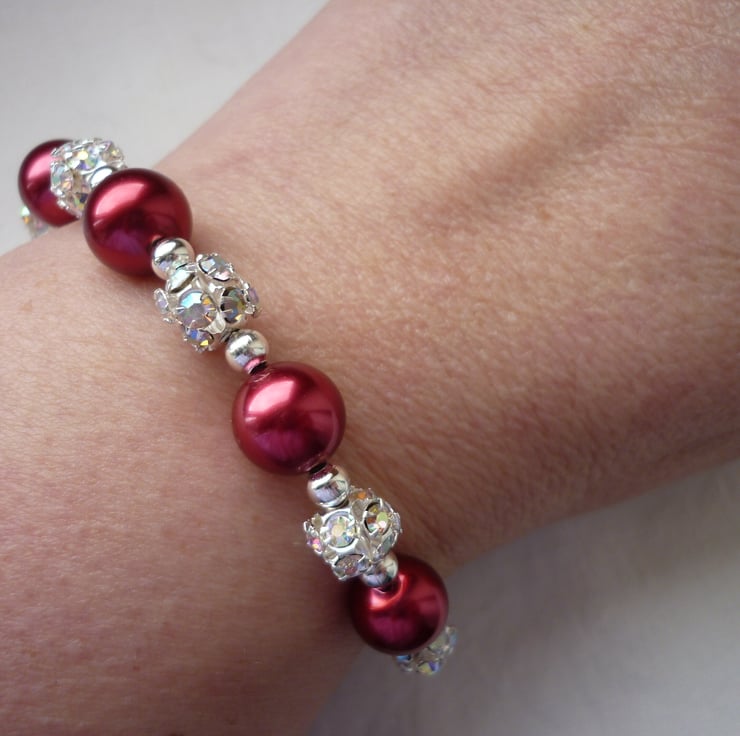 RED AND SILVER RHINESTONE BRACELET. 722 - Folksy
