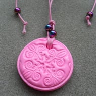 Pink Polymer Clay Pendant - Folksy