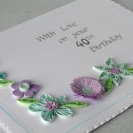 40th birthday card, paper quilling - Folksy