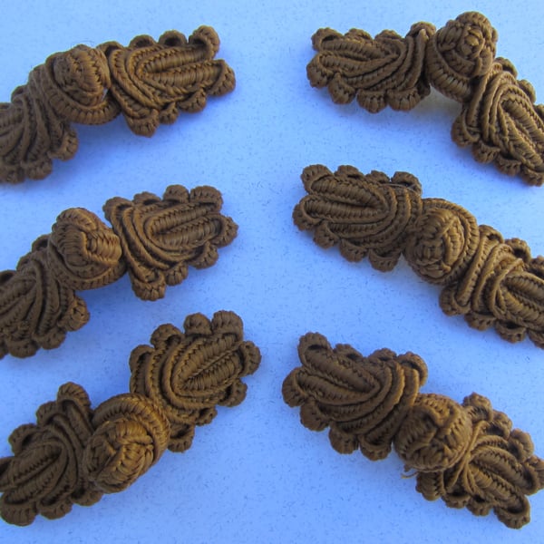 6 Golden Brown Braid Frog Fasteners - Folksy