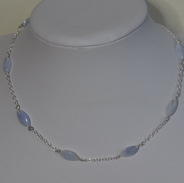 Blue lace agate bead and chain necklace throat ... - Folksy