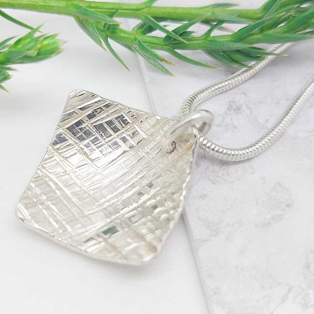 Sterling Silver Square Textured Pendant - Folksy