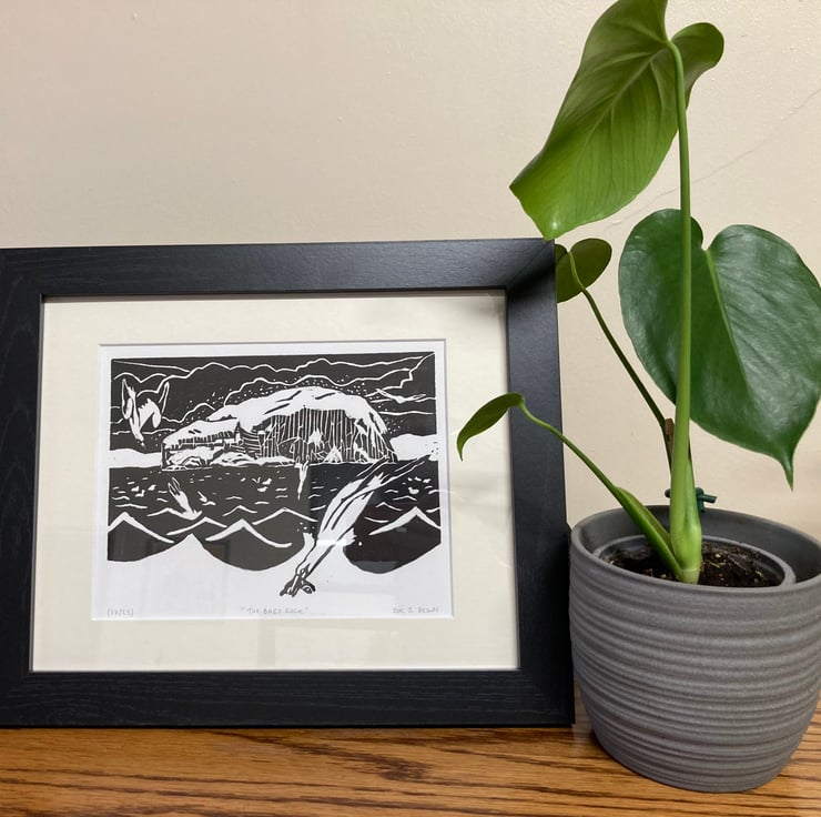 Bass Rock Black Linoprint East Lothian Scotland... - Folksy