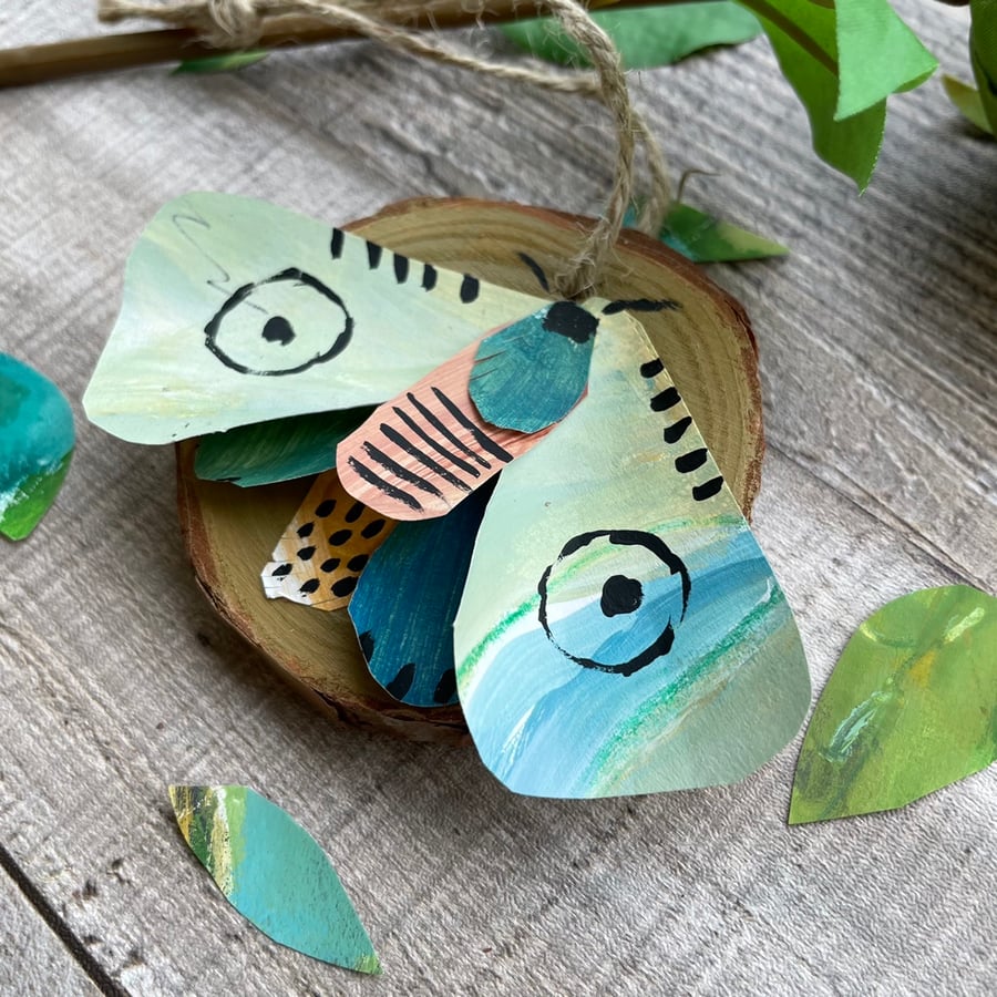 Mint Green Collage Moth Butterfly - Folksy