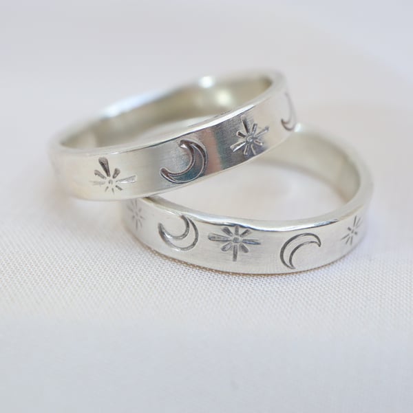 Moon and stars ring band - Folksy