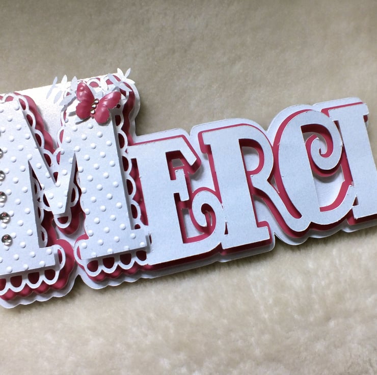 Luxury Handmade Thank you 'Merci' Word Card - Folksy