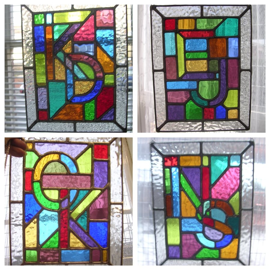 Two Letter Panel! Rainbow Stained Glass Alphabe... - Folksy