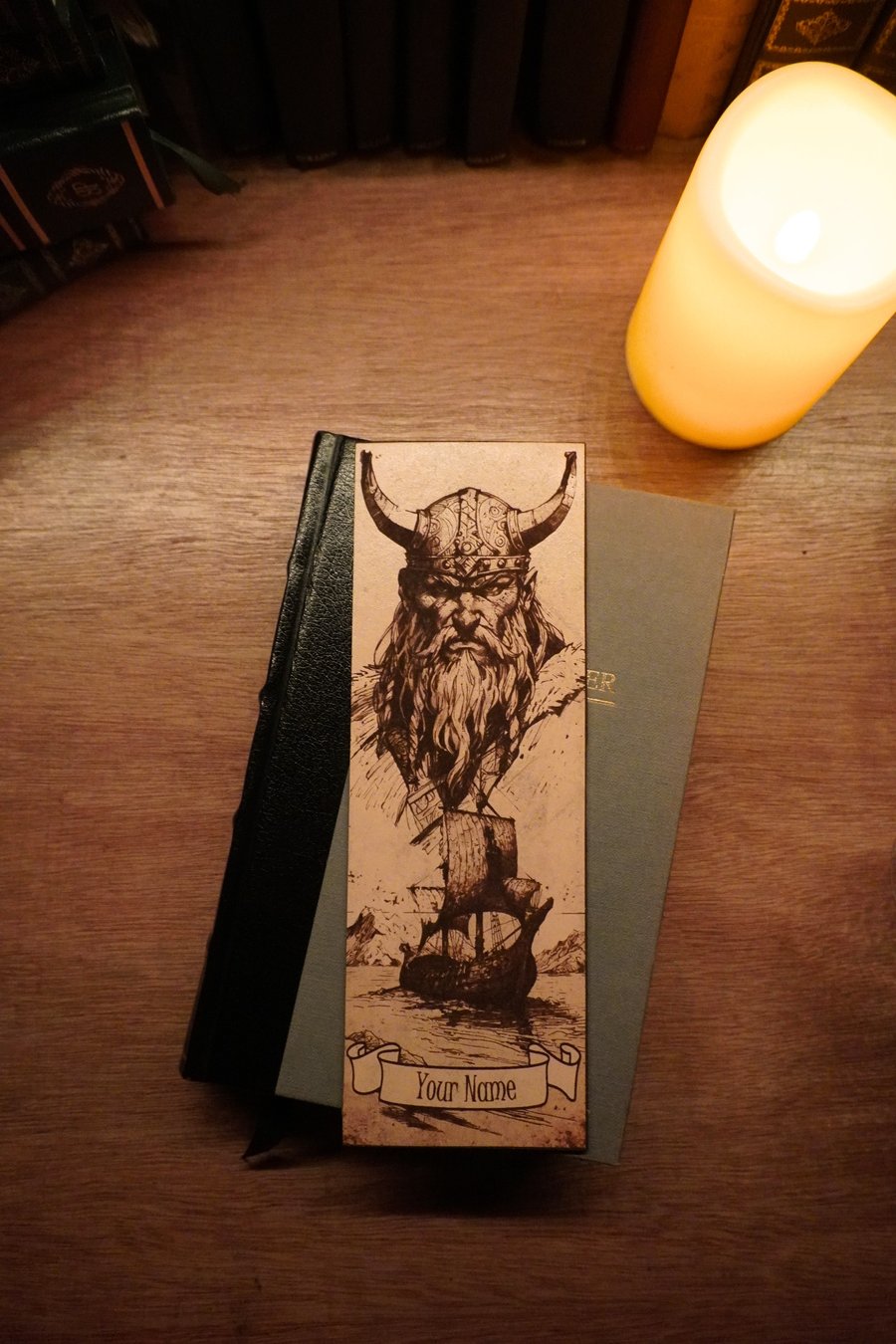 Viking Theme Leather Bookmark with free Persona... - Folksy