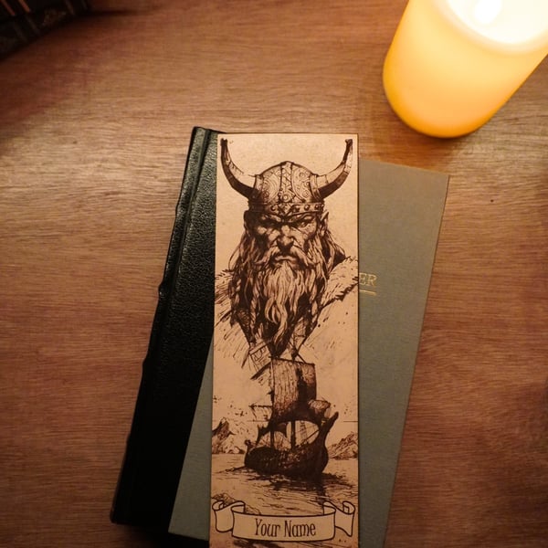 Viking Theme Leather Bookmark with free Persona... - Folksy