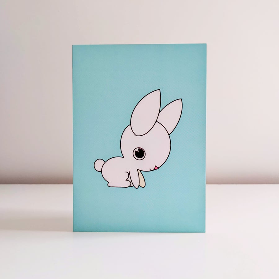 Cute white rabbit, blank greetings card - Folksy