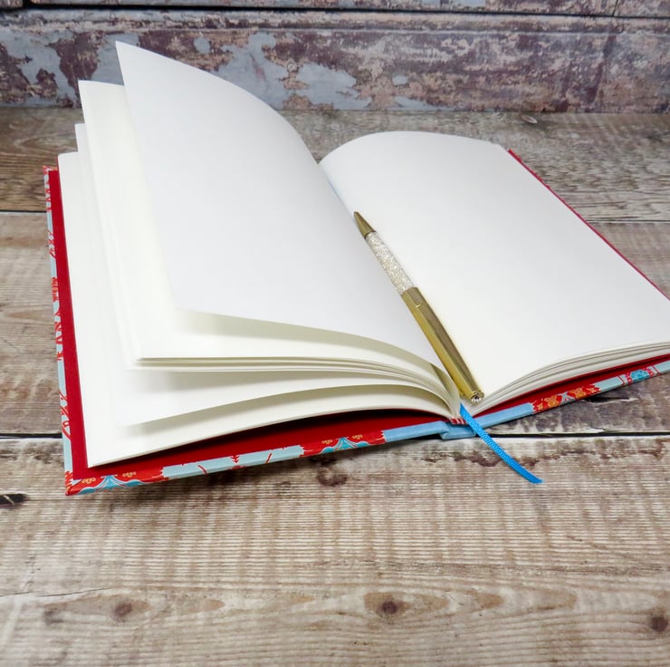 Handmade A5 notebook with a blue and red cover - Folksy