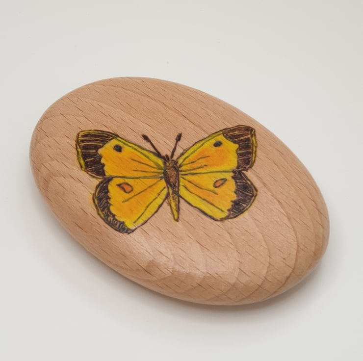 Pyrography butterfly decorated wooden pebble, c... - Folksy