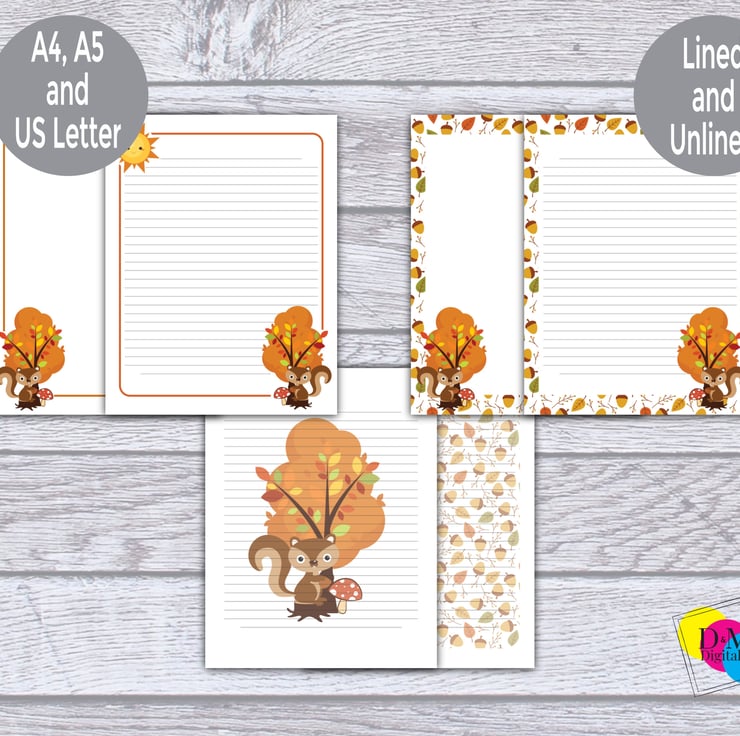 6 Forest Squirrel Printable Letter Writing Pape... - Folksy