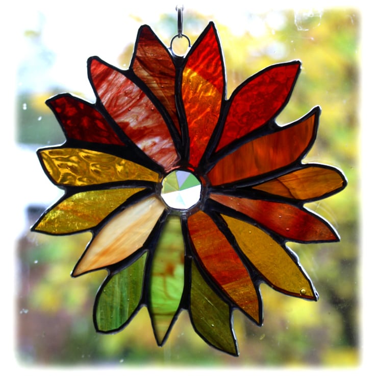 Bonfire Stained Glass Suncatcher Autumn Flower - Folksy