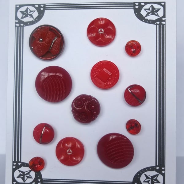12 Vintage Red Glass Buttons - Folksy