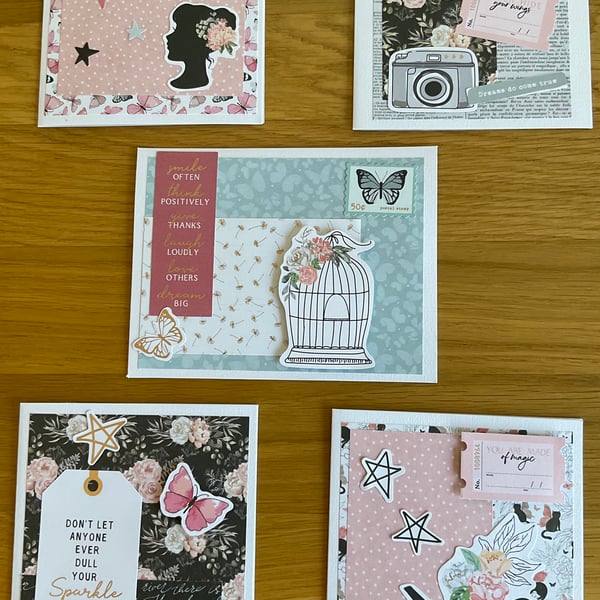Cards. Set of five handmade decoupage greetings... - Folksy