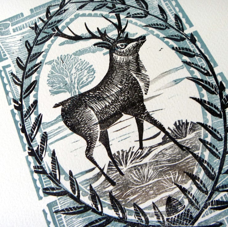 The Stag original linocut print - Folksy