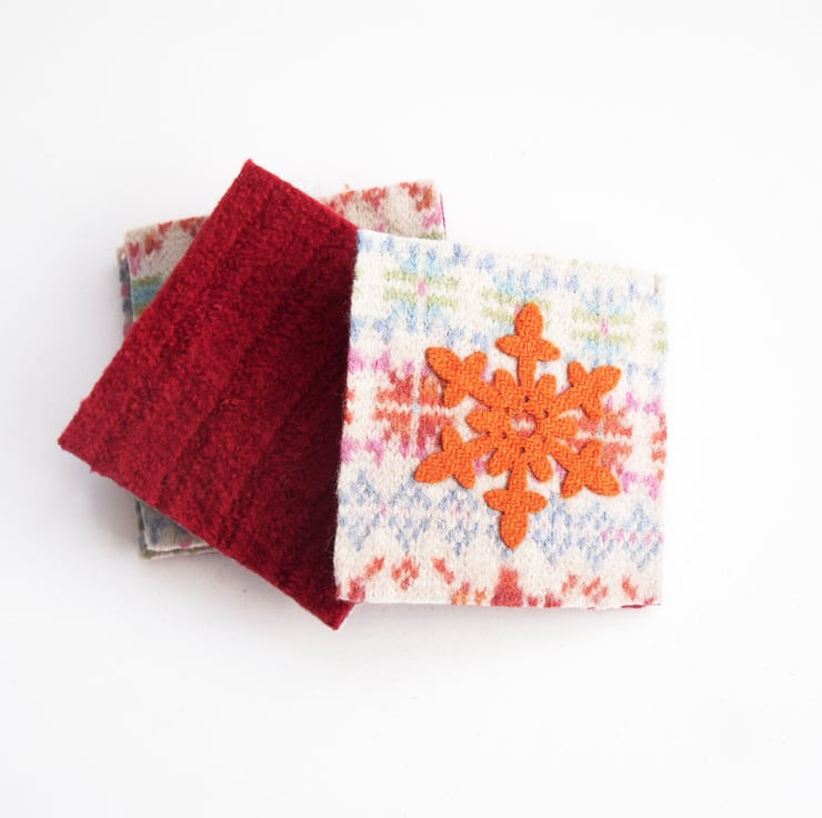 Snowflakes - felted wool coasters made out recy... - Folksy