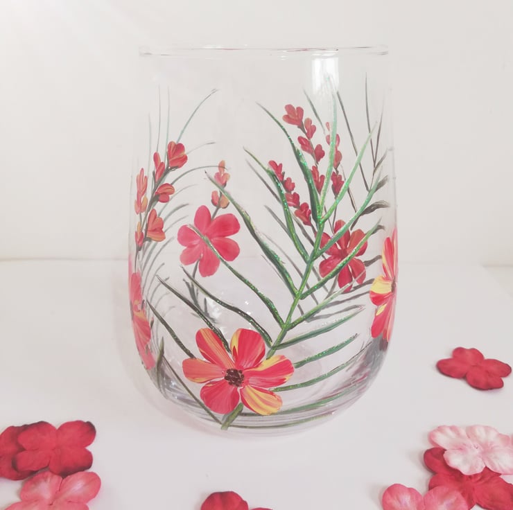 Hand Painted, Tropical, Stemless Glass, Floral ... - Folksy