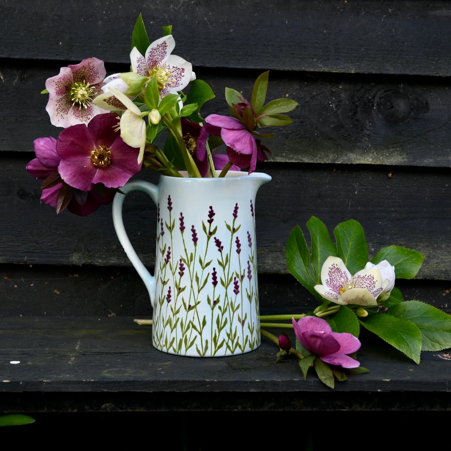 Lavender Farmhouse Jug - Hand Painted - Folksy