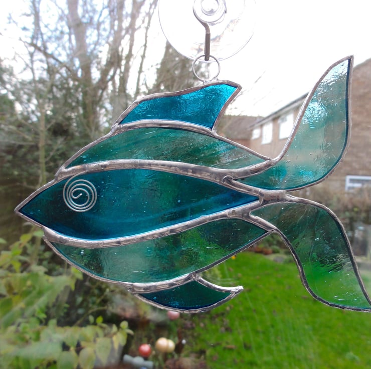Stained Glass Fish Suncatcher - Turquoise - Folksy