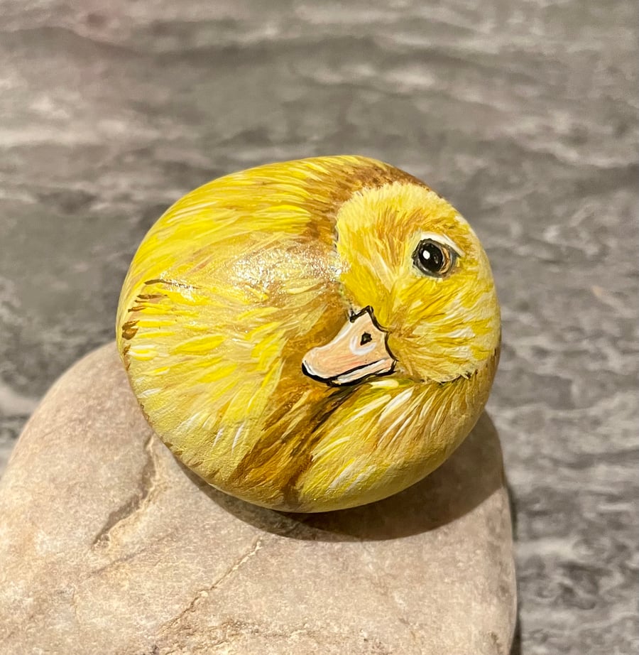 Duckling hand painted pebble garden rock art - Folksy