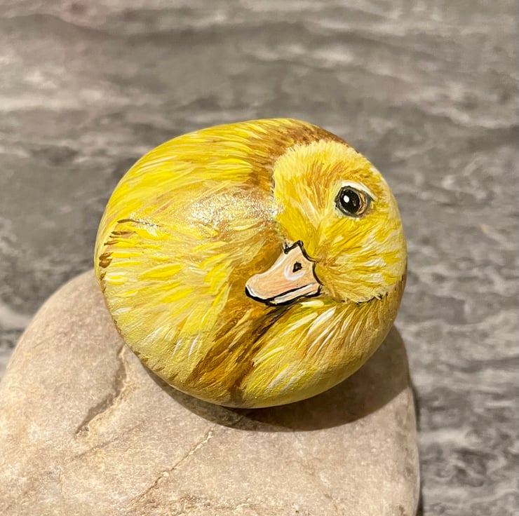 Duckling hand painted pebble garden rock art - Folksy