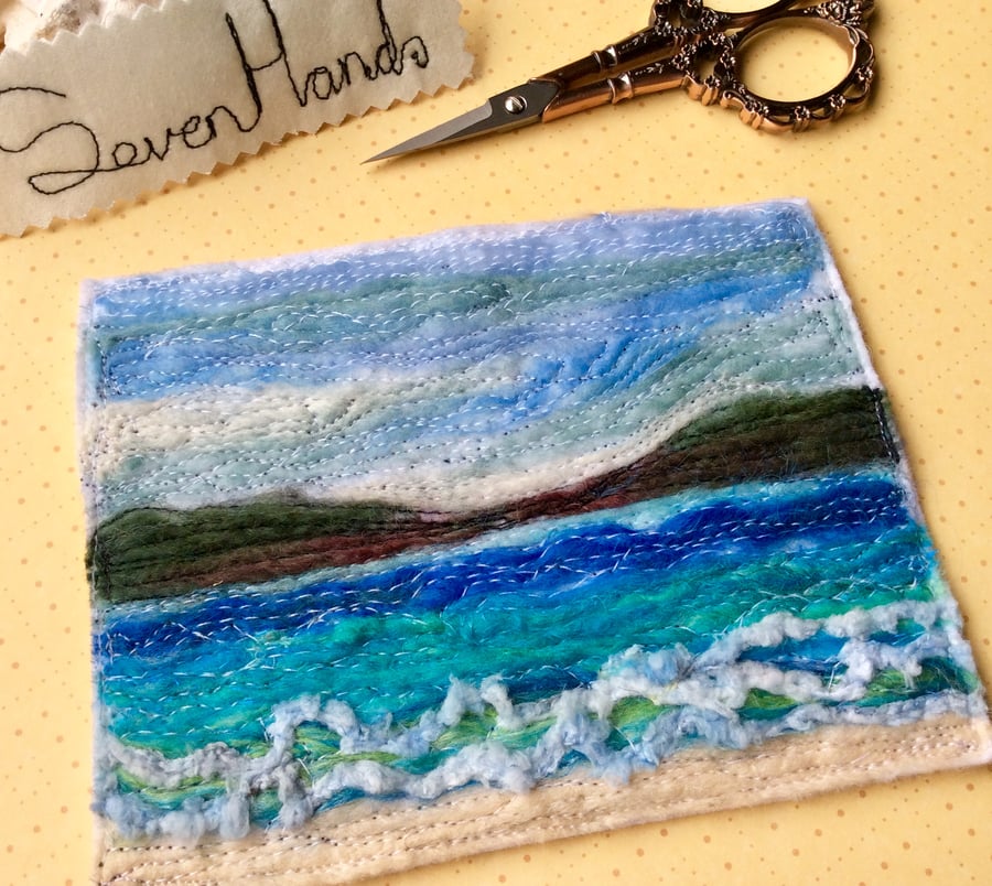 Embroidered seascape felt postcard. - Folksy