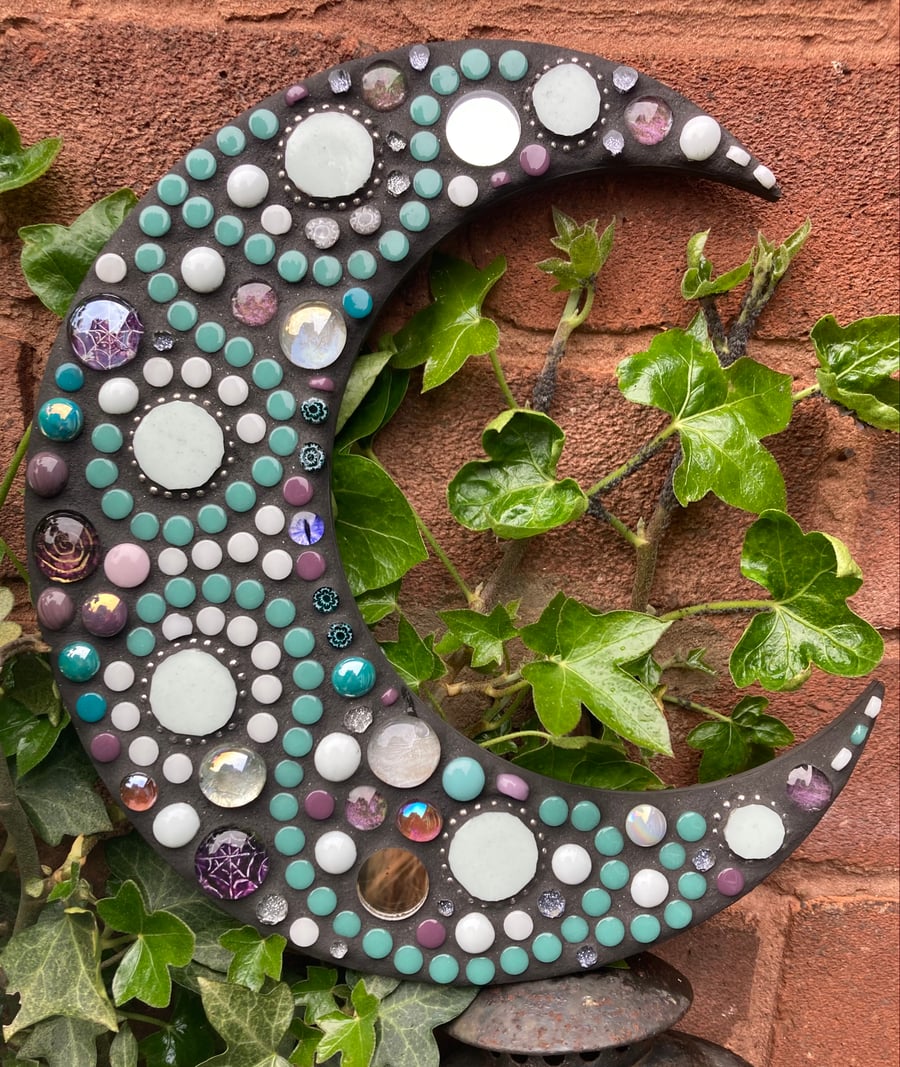 Glow in the dak Moon Mosaic wall hanging - Folksy