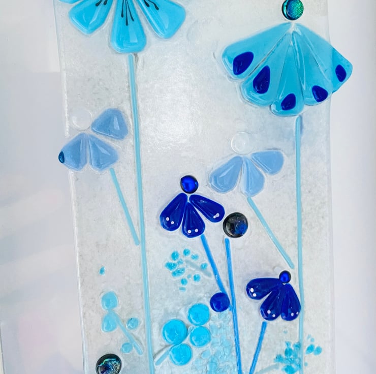 Glass floral art- blue meadow flowers( made to ... - Folksy
