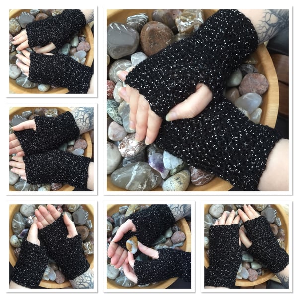 Starry Night! Black Twinkle Crocheted Fingerles... - Folksy
