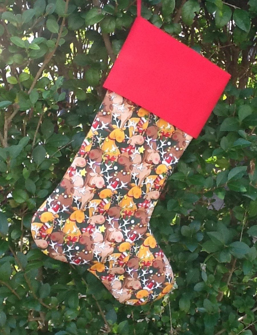Santa's Christmas Stocking in festive fabric - Folksy