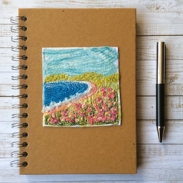 Embroidered seascape A5 lined hardback notebook... - Folksy
